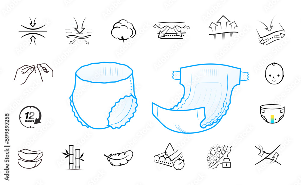 Set of icons for diapers and pants. Vector illustration on white ...