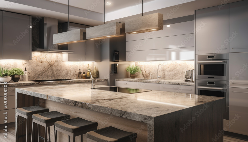 Luxury kitchen design with marble and wood generated by AI Stock ...