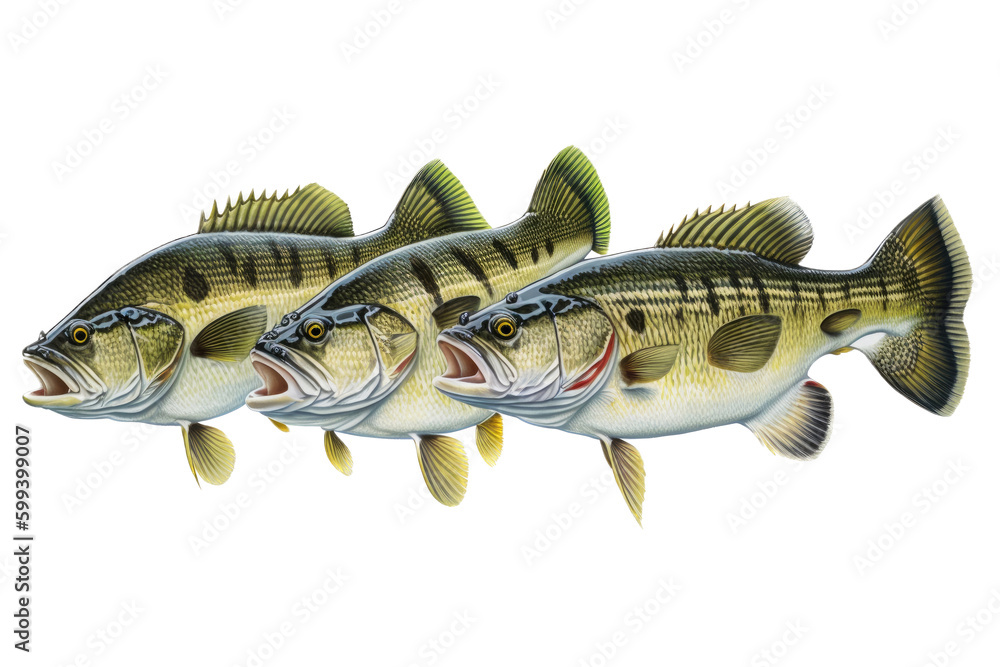 isolated Large mouth Bass swimming side view in different patterns ...