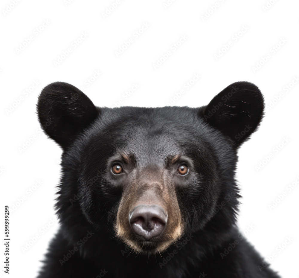face of a cute little black bear looking straight into the camera, cut ...