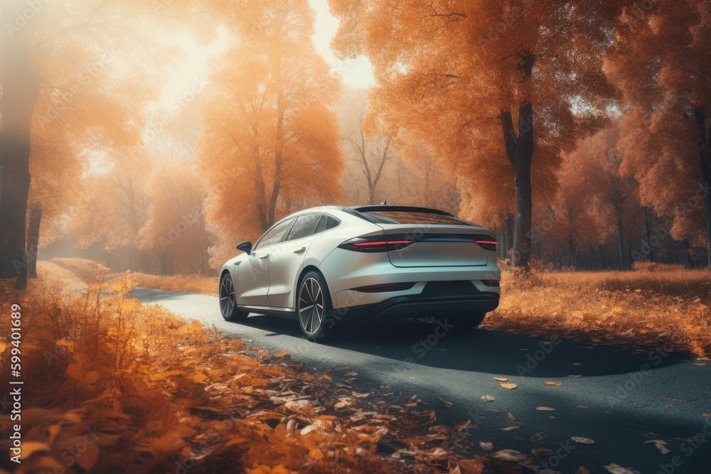 Breathtaking photograph of a futuristic electric car driving on a ...