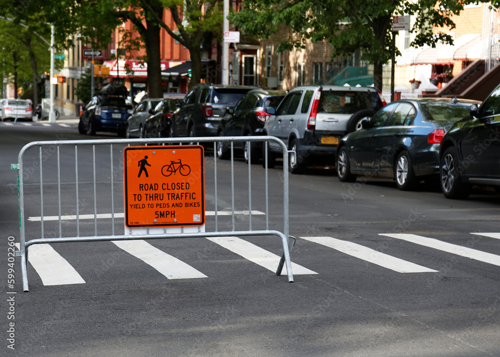 road closed to traffic sign on barricade (brooklyn open streets for ...