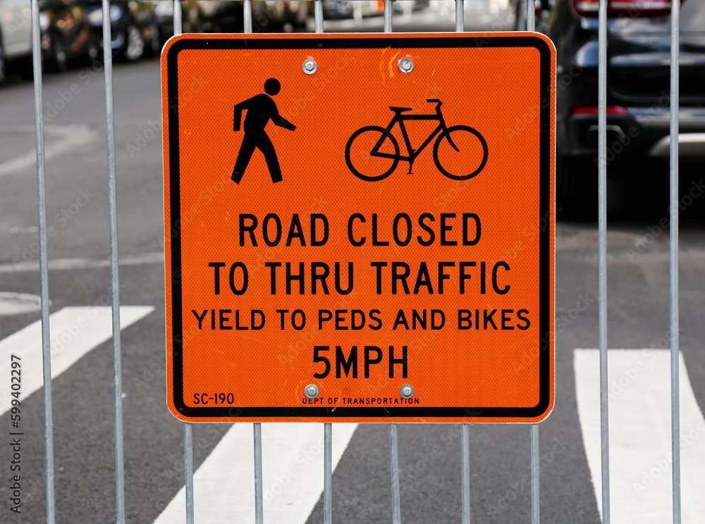 road closed to traffic sign on barricade (brooklyn open streets for ...