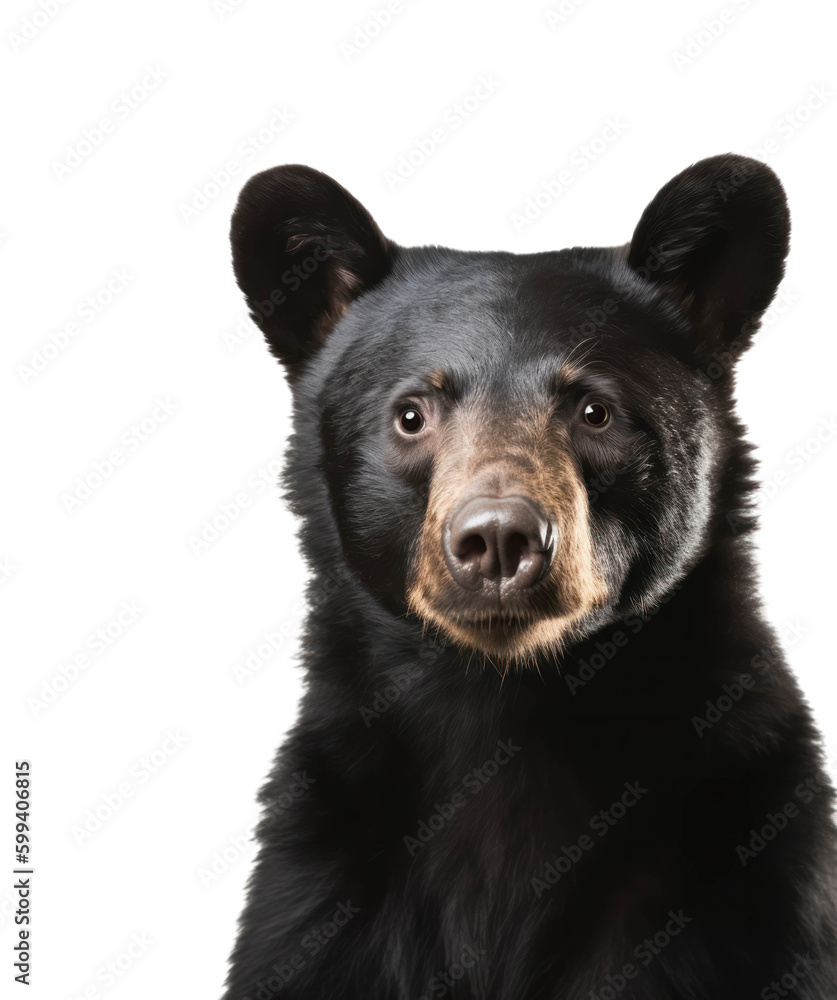 portrait of a black bear (head / face and shoulders) over a transparent background, isolated cut ...
