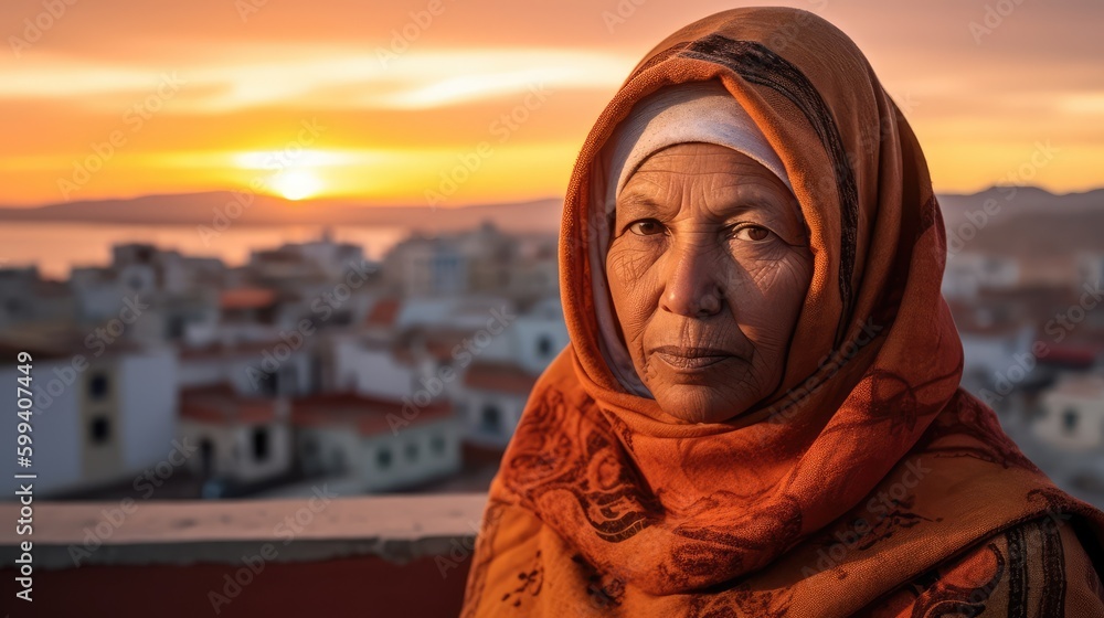 Serious Old Arab muslim woman wearing a hijab posing in a northern ...