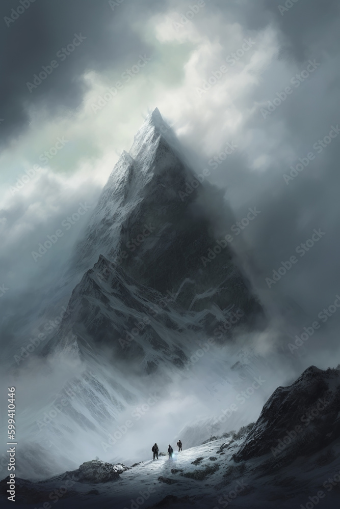 Dramatic Mountain with Clouds, Cold Temperature, Hikers, Cinematic ...