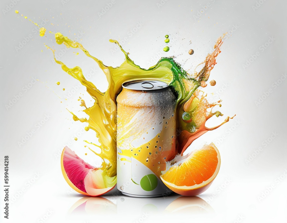 Splashes of drinks with various fruits, looks fresh and delicious ...