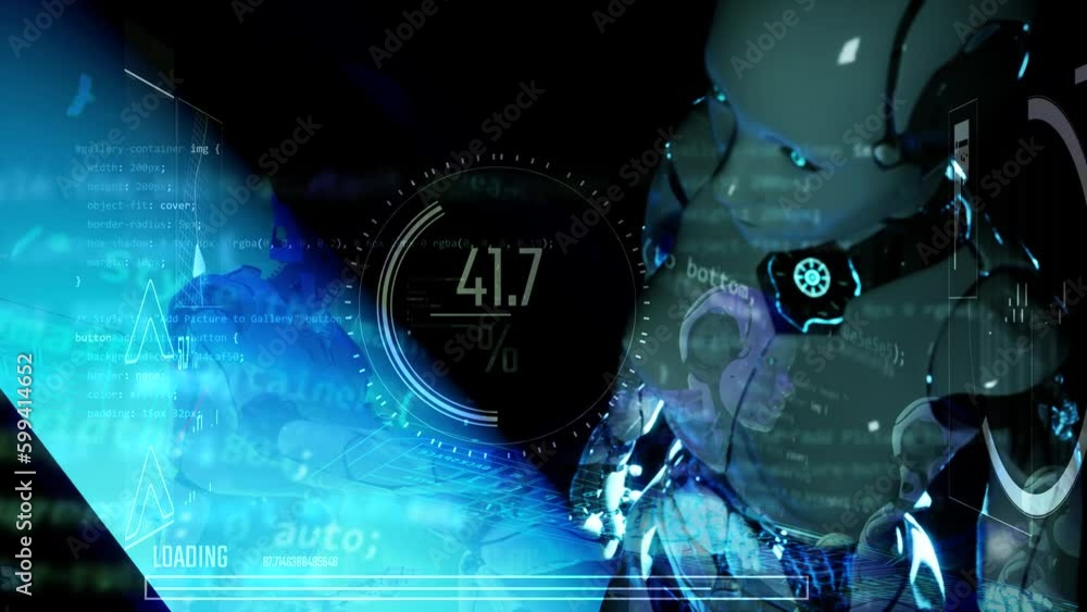 3d render animation of top view at walking female robot on shapes with ...