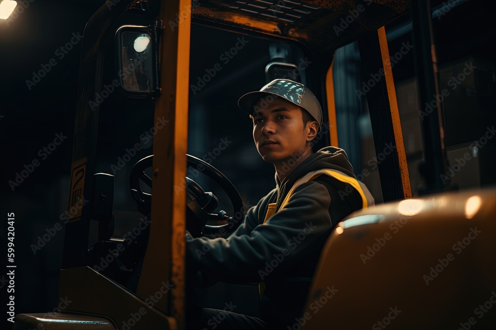 An operator using a forklift to move large pallets of boxes in a ...