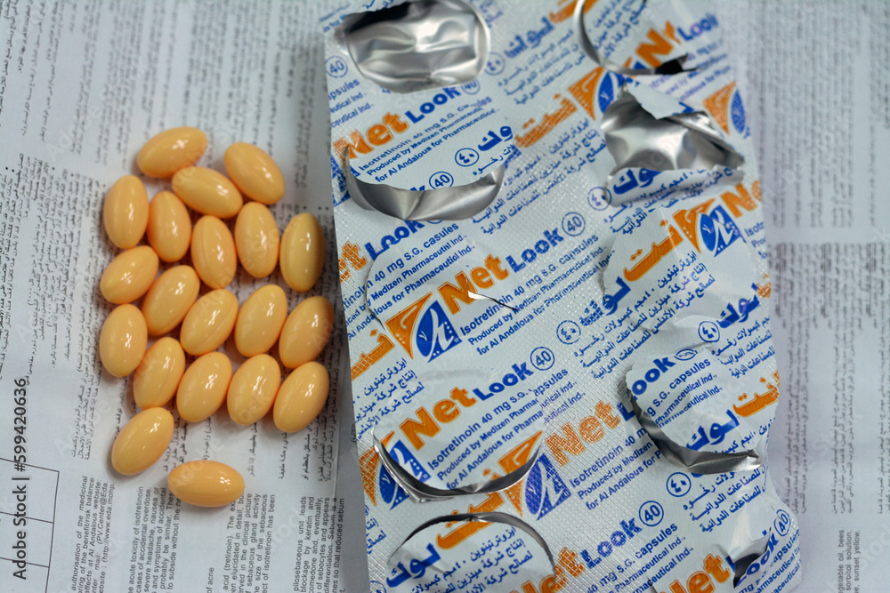 Cairo, Egypt, May 2 2023: NetLook soft gelatin capsules, Isotretinoin ...