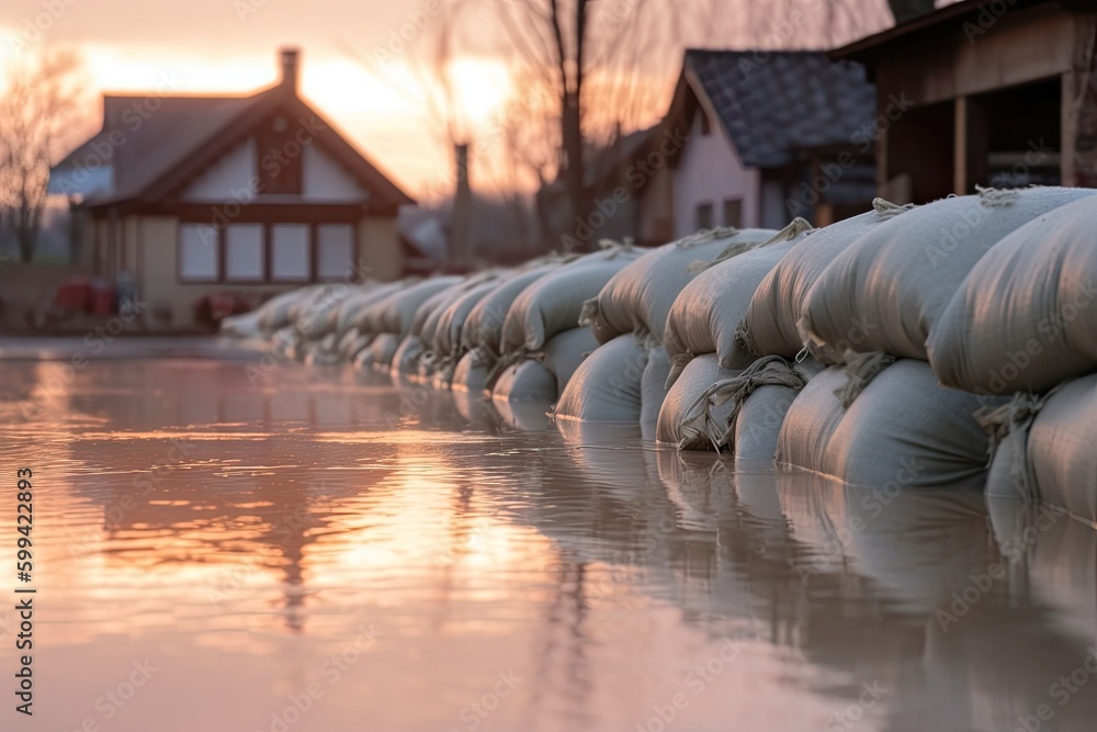 Illustration of sandbags during flooding Stock Illustration | Adobe Stock
