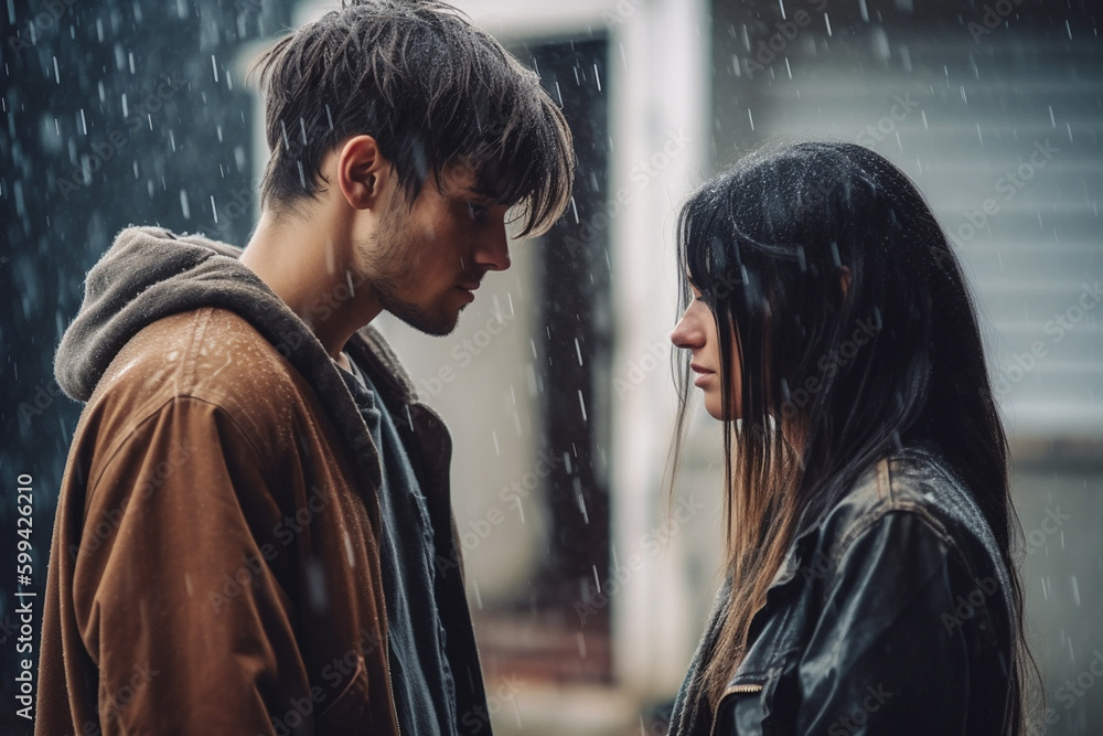 Sad Boy And Girl In Rain