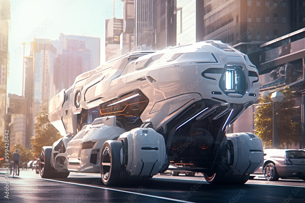 futuristic big truck on road or highway, fictional vehicles and ...