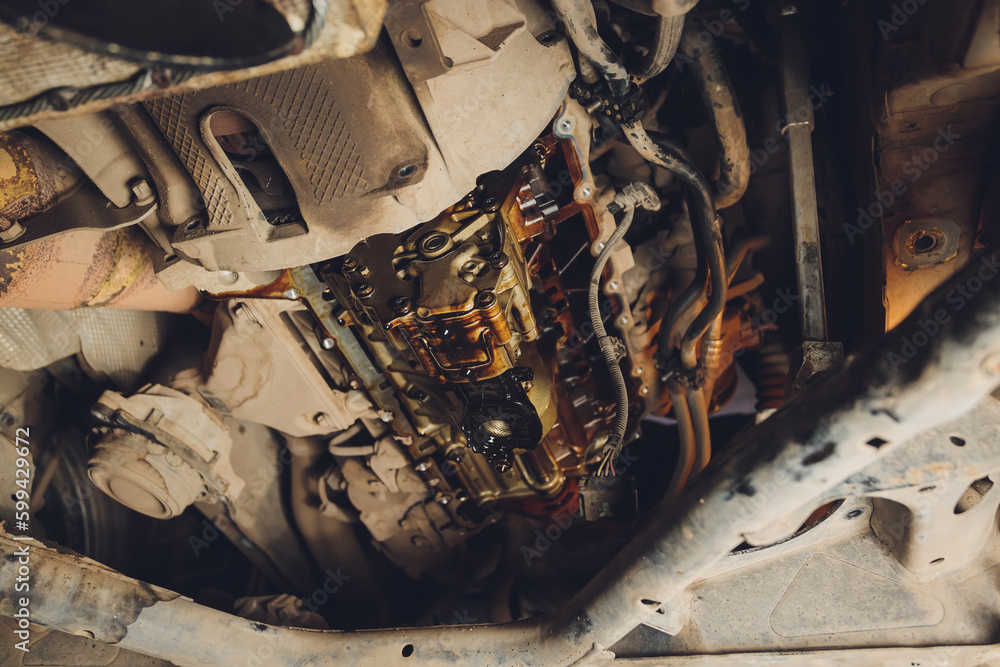 The iron gearbox of a car s transmission disassembly of the ...