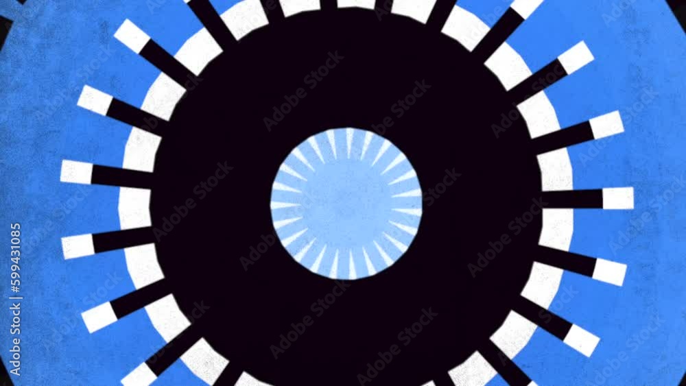Blue and white pixels pattern in circles in 8 bit of architecture ...