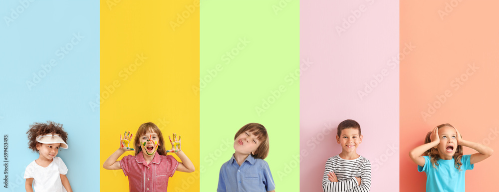 Collage of different children on color background Stock Photo | Adobe Stock