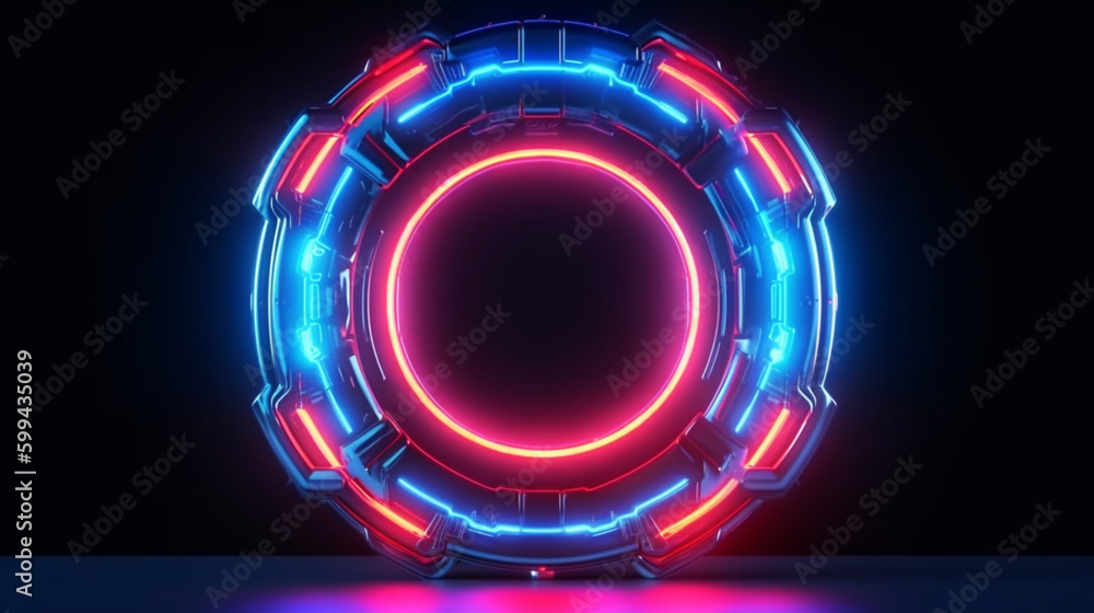 Futuristic blue and red glowing neon round portal Sci fi metal ...