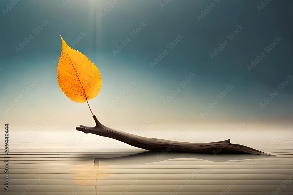 An illustration of a single fallen broken branch with only one browned ...