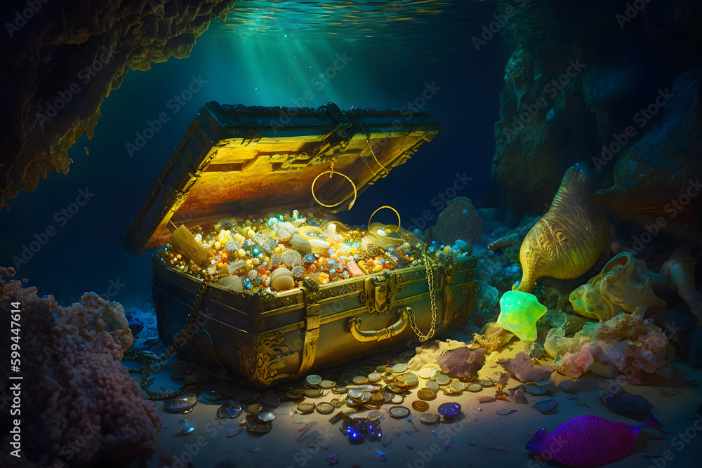 underwater treasure chest. Neural network AI generated art Stock ...