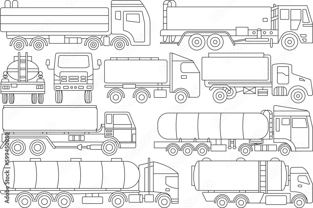 Oil Tanker Truck SVG Outline Bundle, Tanker Truck Vector Art Stock ...
