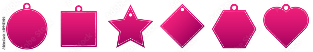 Set of dark pink price tag in circle, square, star, pentagon and heart ...