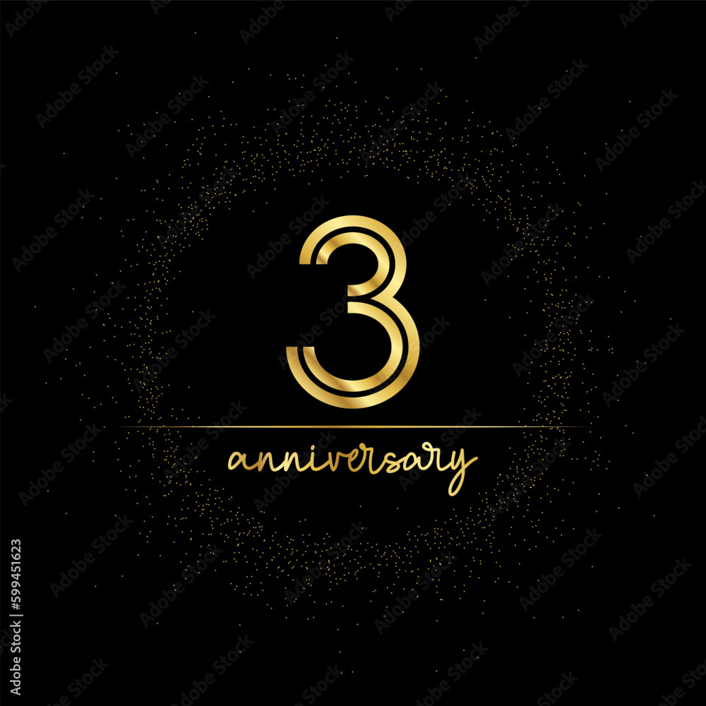 3 years golden number for anniversary with golden glitter and line on a ...