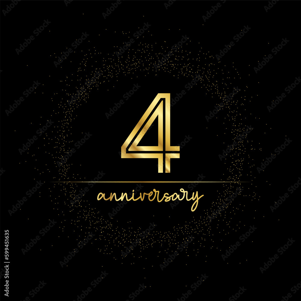 4 years golden number for anniversary with golden glitter and line on a ...