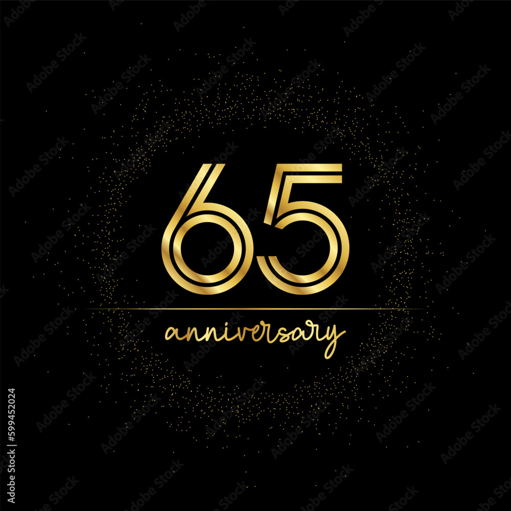 65 years golden number for anniversary with golden glitter and line on ...