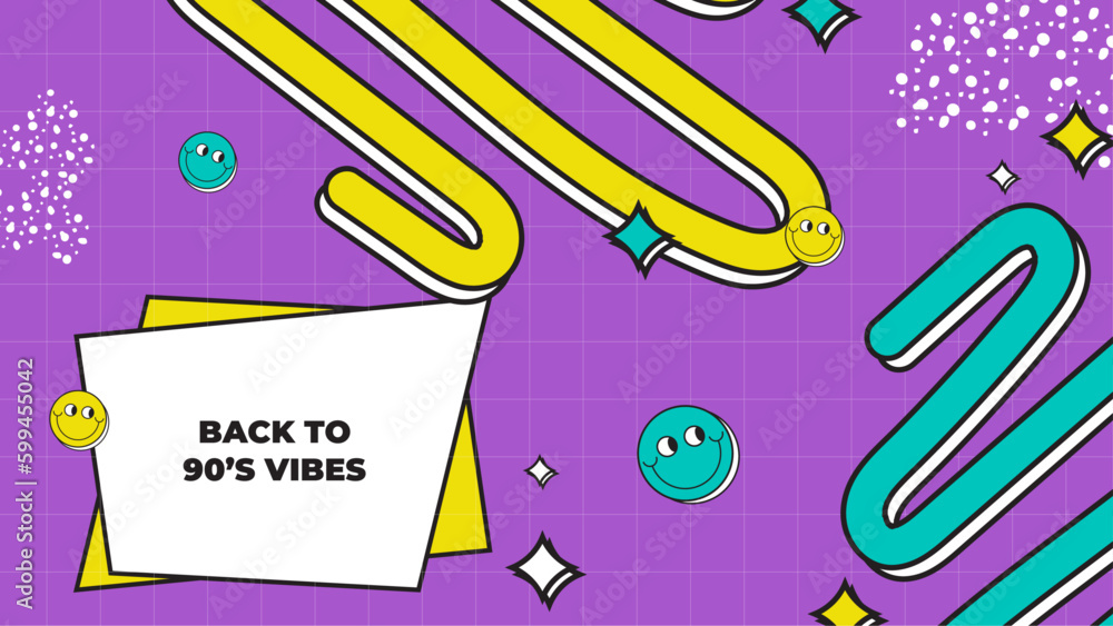Vector 90s retro party cartoon background illustration in trendy flat ...