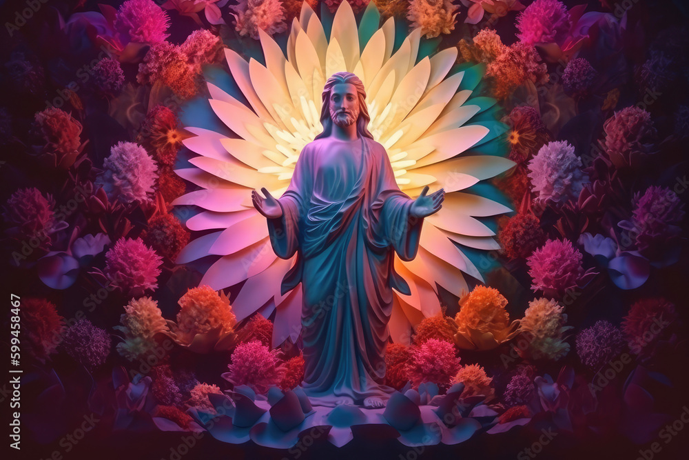 jesus christ statue with glowing halo chakra and beautiful fantasy ...