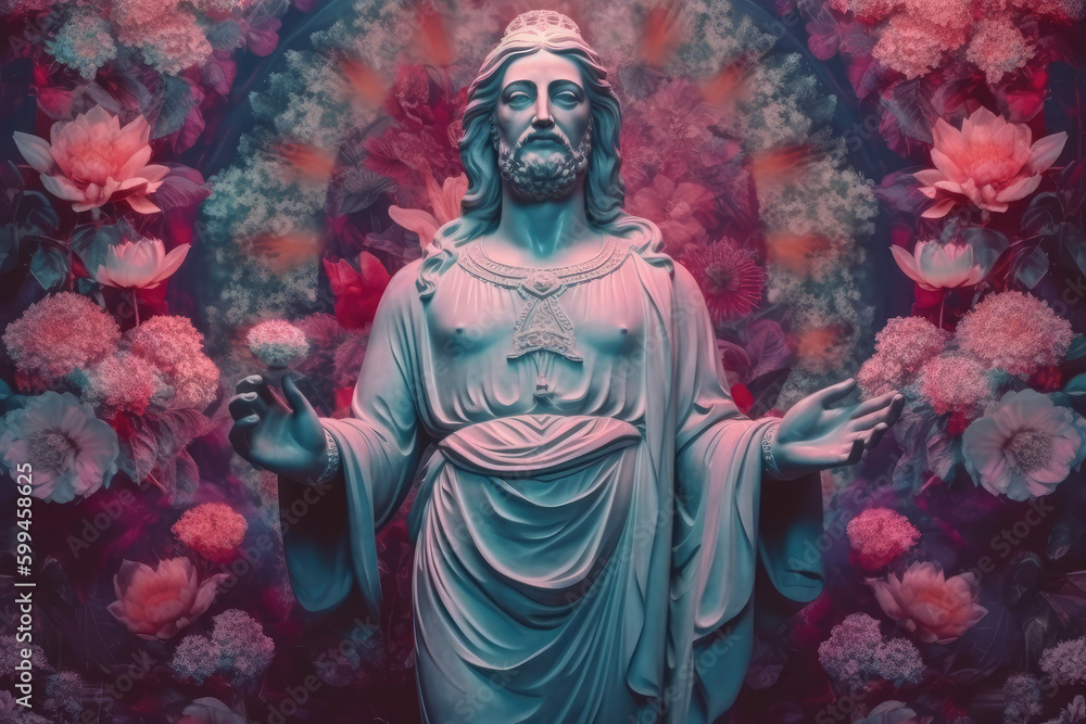 jesus christ statue with glowing halo chakra and beautiful fantasy ...