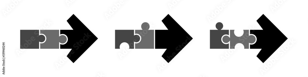Puzzle arrow. Stacked jigsaw puzzle creates an arrow icon for design ...