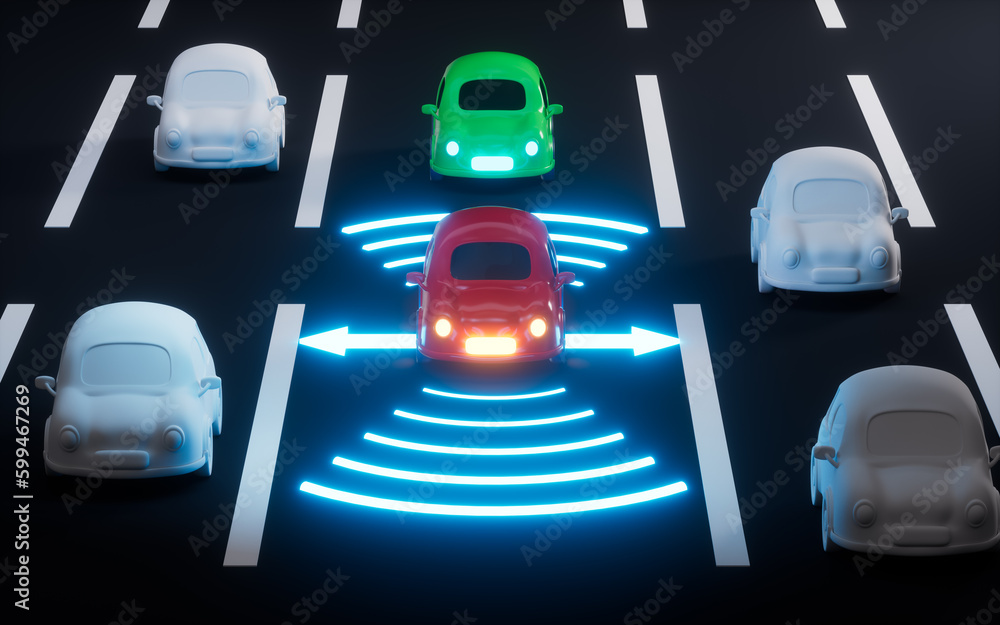 Autonomous Self Driving Car Moving through highway, Autopilot and ...