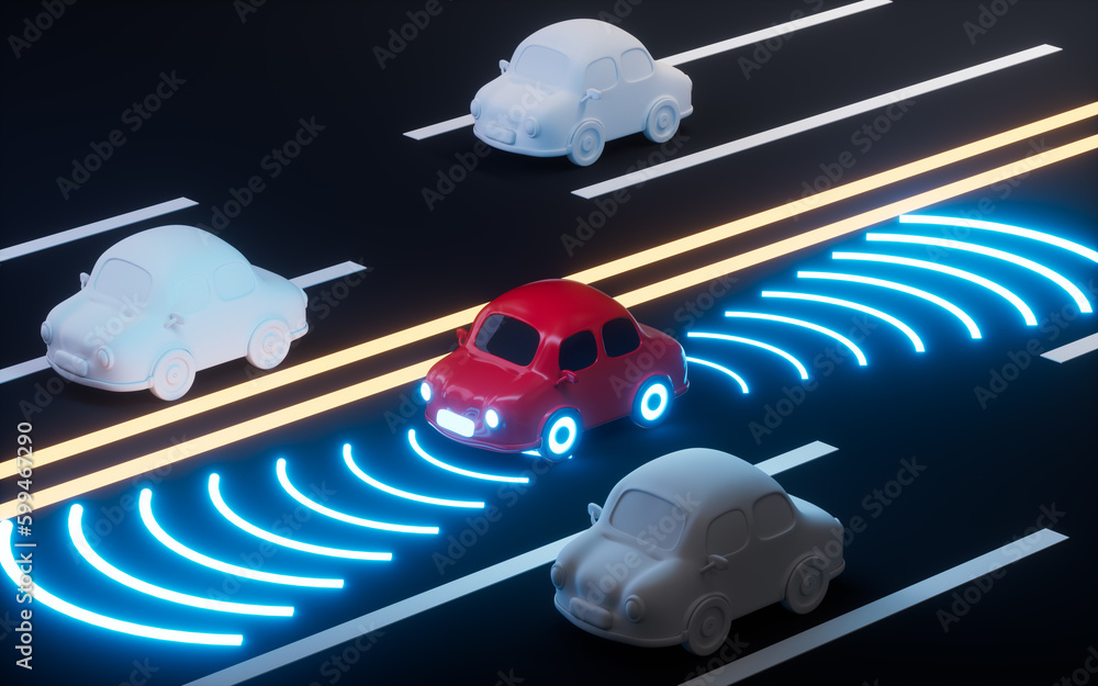 Autonomous Self Driving Car Moving through highway, Autopilot and ...
