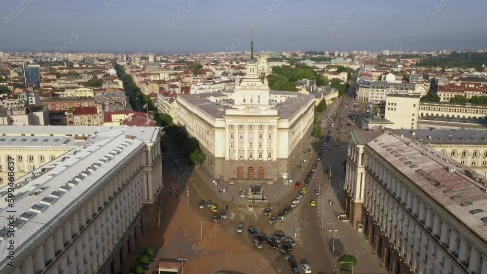 Aerial view of capital of Bulgaria Sofia. Three architectural and ...