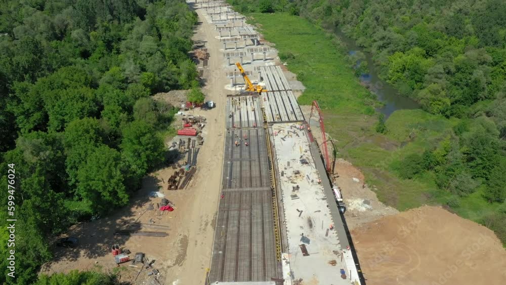 Highway bridge under construction. Infrastructure at a motorway road ...