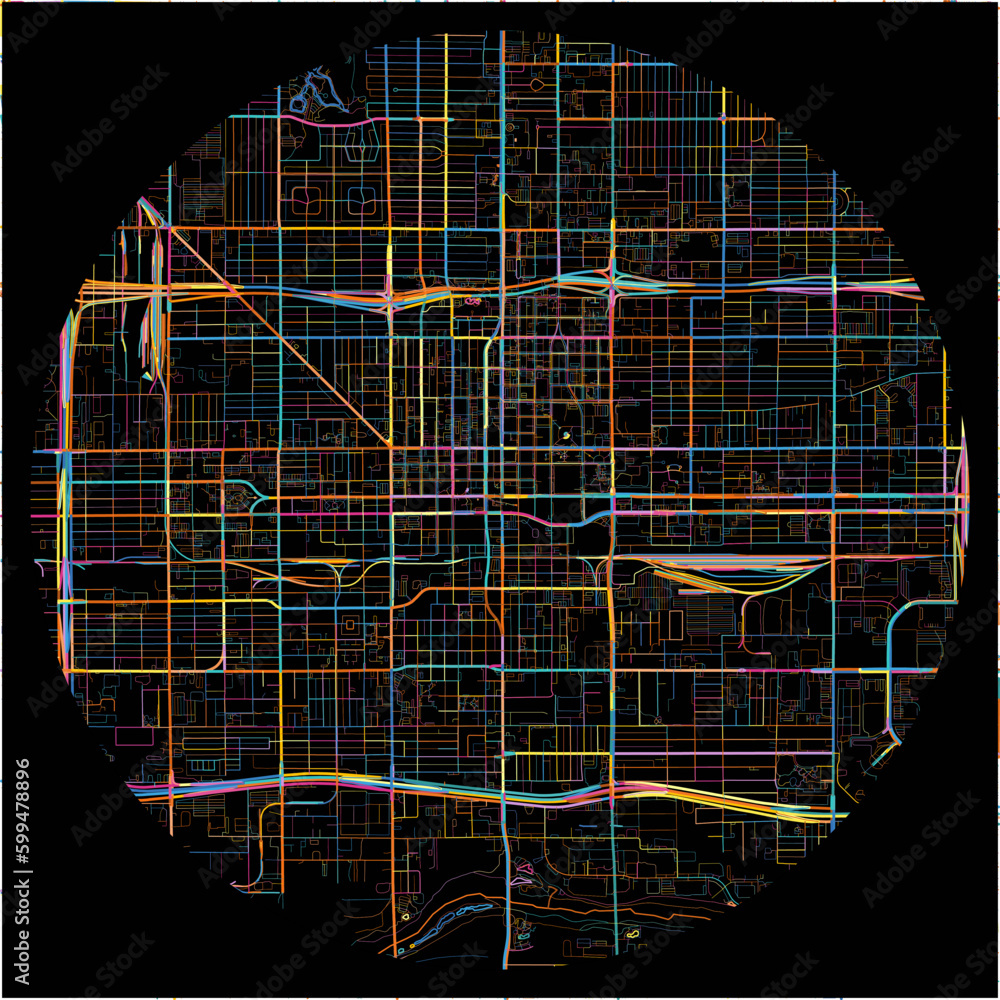 Colorful Map of Phoenix, Arizona with all major and minor roads. Stock ...