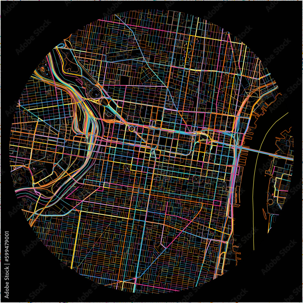Colorful Map of Philadelphia, Pennsylvania with all major and minor ...