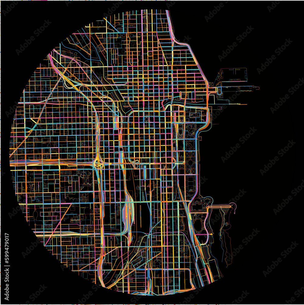 Colorful Map of Chicago, Illinois with all major and minor roads. Stock ...