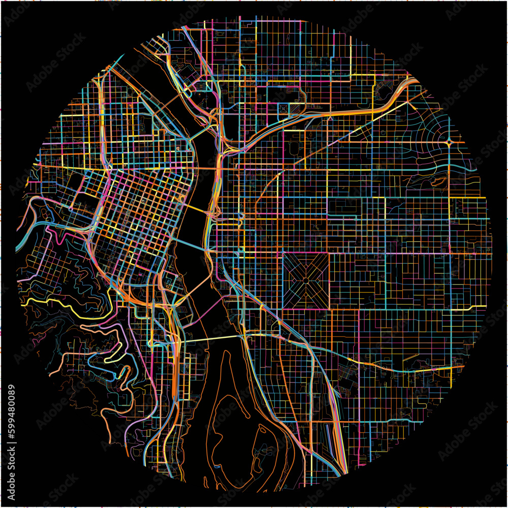 Colorful Map of Portland, Oregon with all major and minor roads. Stock ...