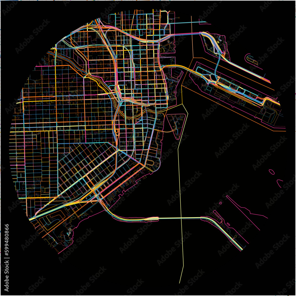 Colorful Map of Miami, Florida with all major and minor roads. Stock ...