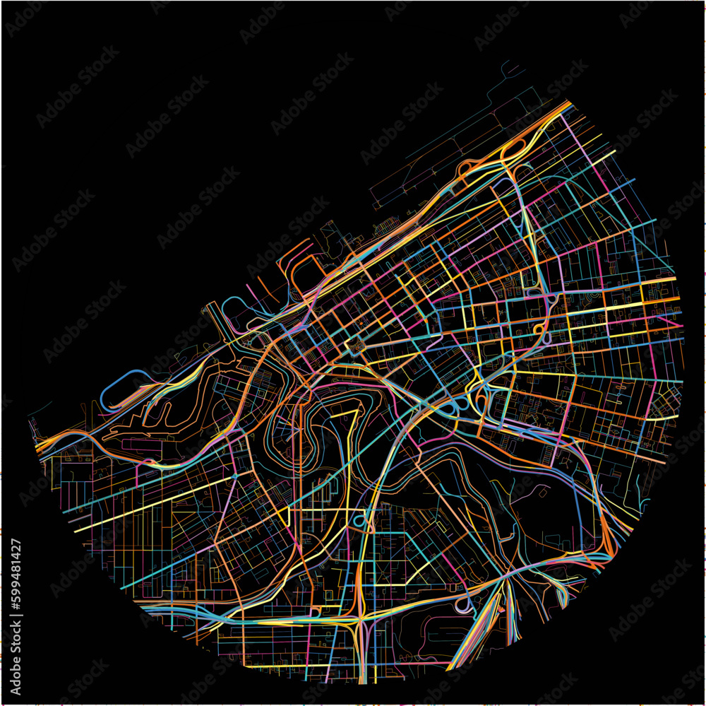 Colorful Map of Cleveland, Ohio with all major and minor roads. Stock ...