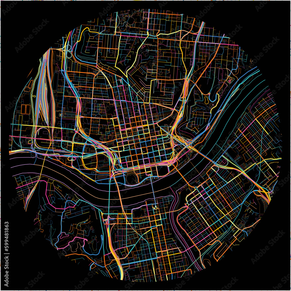 Colorful Map of Cincinnati, Ohio with all major and minor roads. Stock ...