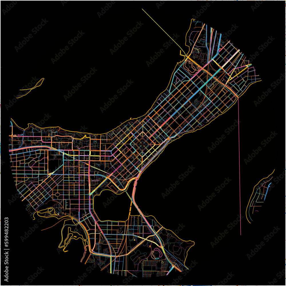 Colorful Map of Madison, Wisconsin with all major and minor roads ...
