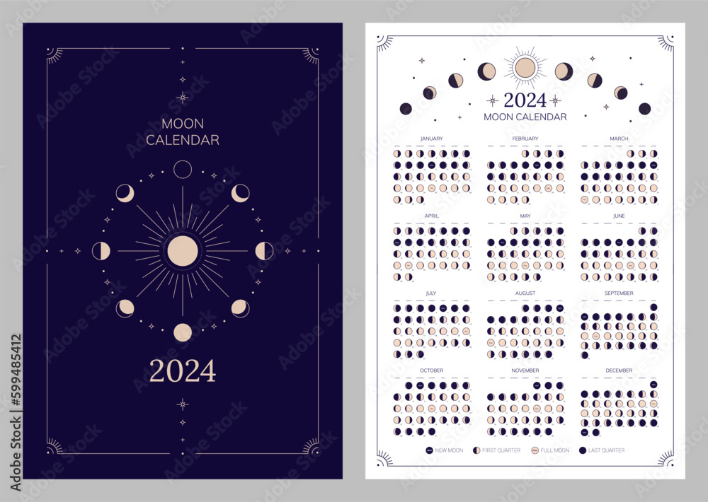Moon phases whole cycle, moonlight activity stages design template ...