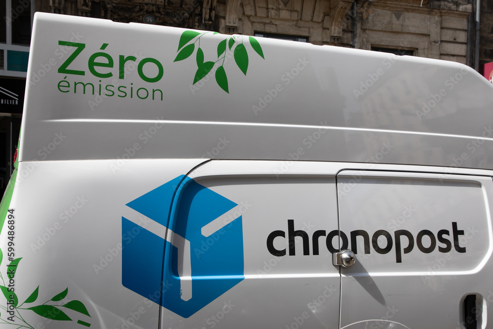 Chronopost electric delivery van sign logo and brand text on panel ...
