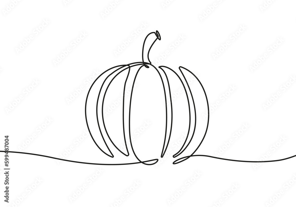 Pumpkin One Line Drawing. Vector Abstract Continuous Single Line ...