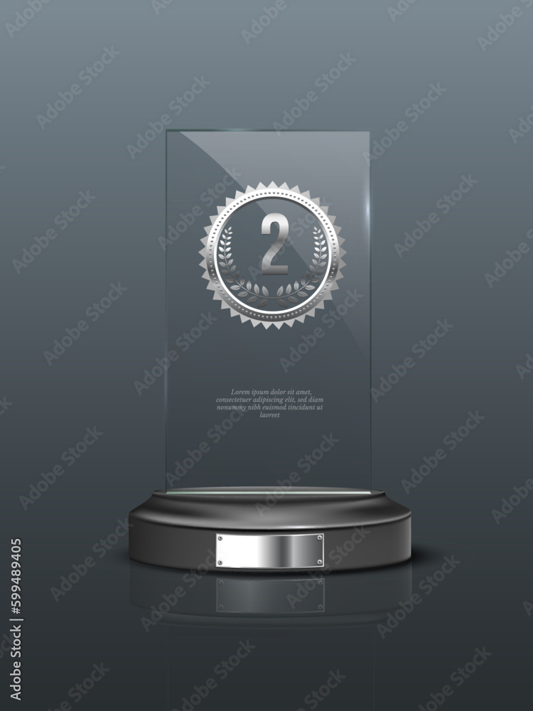 Glass second place award realistic vector illustration. Crystal prize ...