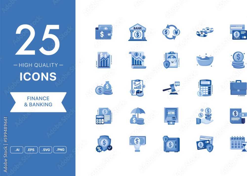 Vector set of Finance icons. The collection comprises 25 vector icons ...