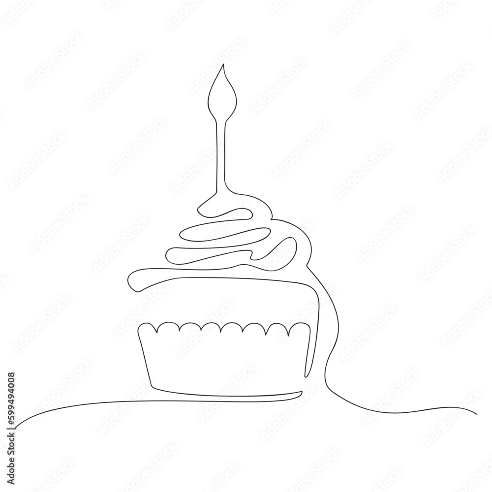 Birthday cupcake continuous line drawing. vector illutration Stock ...